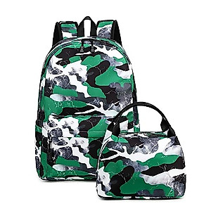 Lmwzh Backpack For Boys Girls Elementary Waterproof teen School Bags Kids Bookbag Lightweight Camo Green 2PC