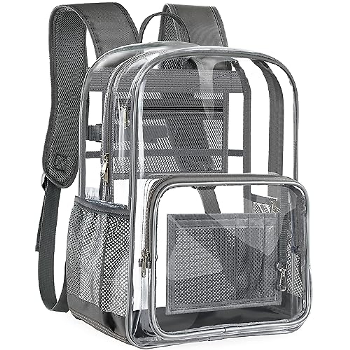 GEAMSAM Clear Backpack, Heavy Duty Transparent Backpack with Reinforced Bottom See Through Backpack for College, Travel, Workplace Security - Gray