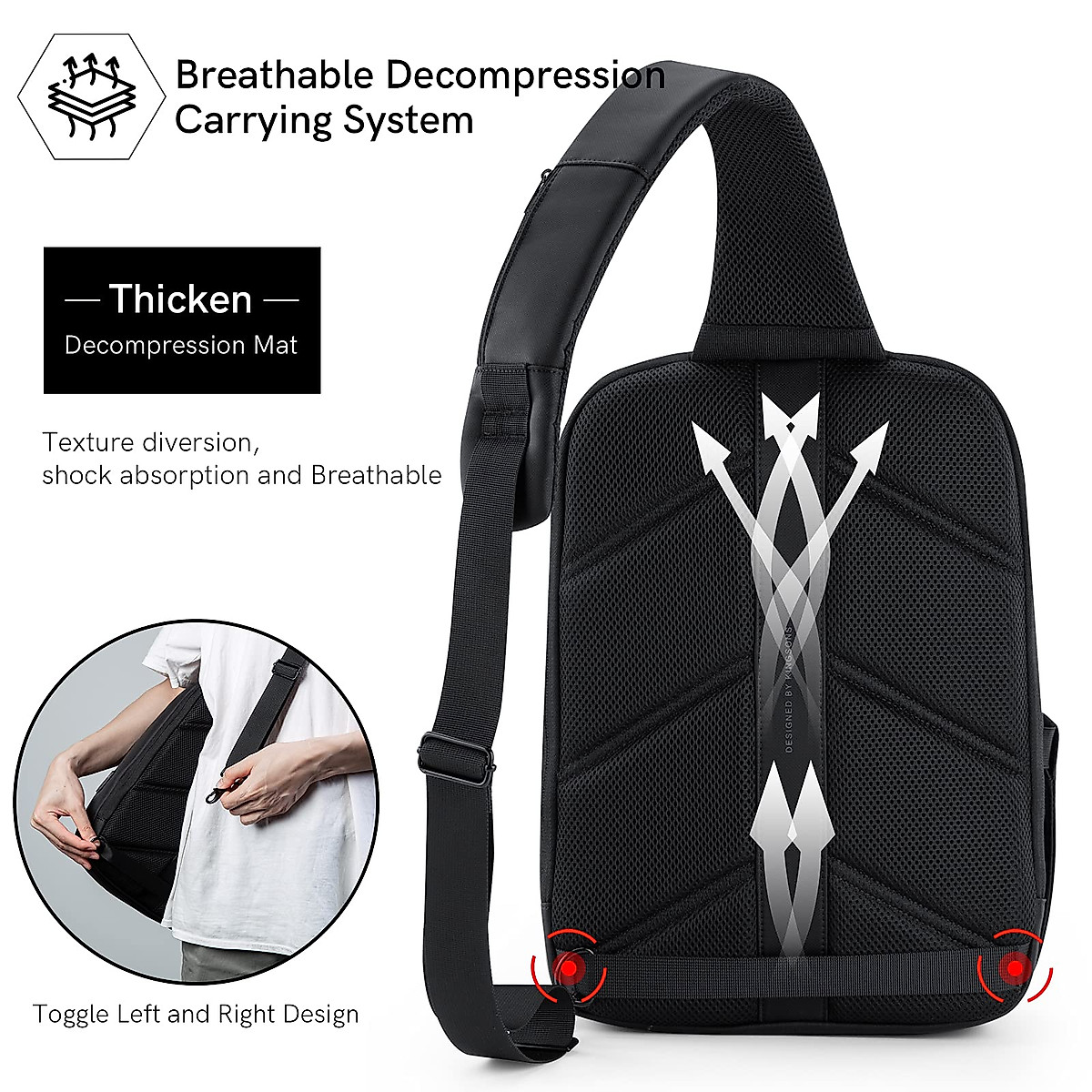 Kingsons Sling Bag Large-Capacity Shoulder Bag Crossbody Bag Casual Chest Bag For Men With USB Charging Port Ipad Cross Bag Anti-Theft Travel Hiking Waterproof,Business Package Accommodates 13.3" PC