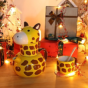 Funny Coffee Mug Set- Ceramic Material Giraffe Coffee Mug, Creative Cartoon Style Personalized Mug, Ceramics Tea Set, Suitable for Home, Office, Kitchen, Thanksgiving Gift (Value Pack)