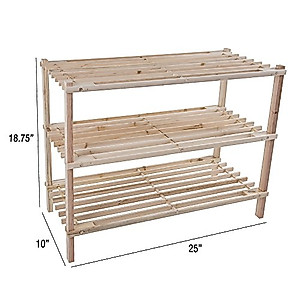Wood Shoe Rack, Storage Bench – Closet, Bathroom, Kitchen, Entry Organizer, 3-Tier Space Saver Shoe Rack by Lavish Home,Light Woodgrain