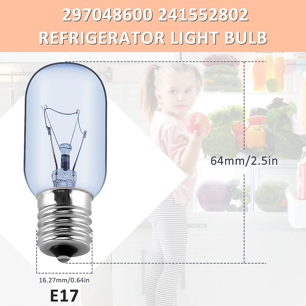 PANDEELS 2 Pack 297048600 241552802 Refrigerator Light Bulb E17 40W Fit for Frigidiare Kemnore Electorlux Fridge Freezer - Replaces 7297048600, 1056577, AP3770086, PS976993, EAP976993,Soft White