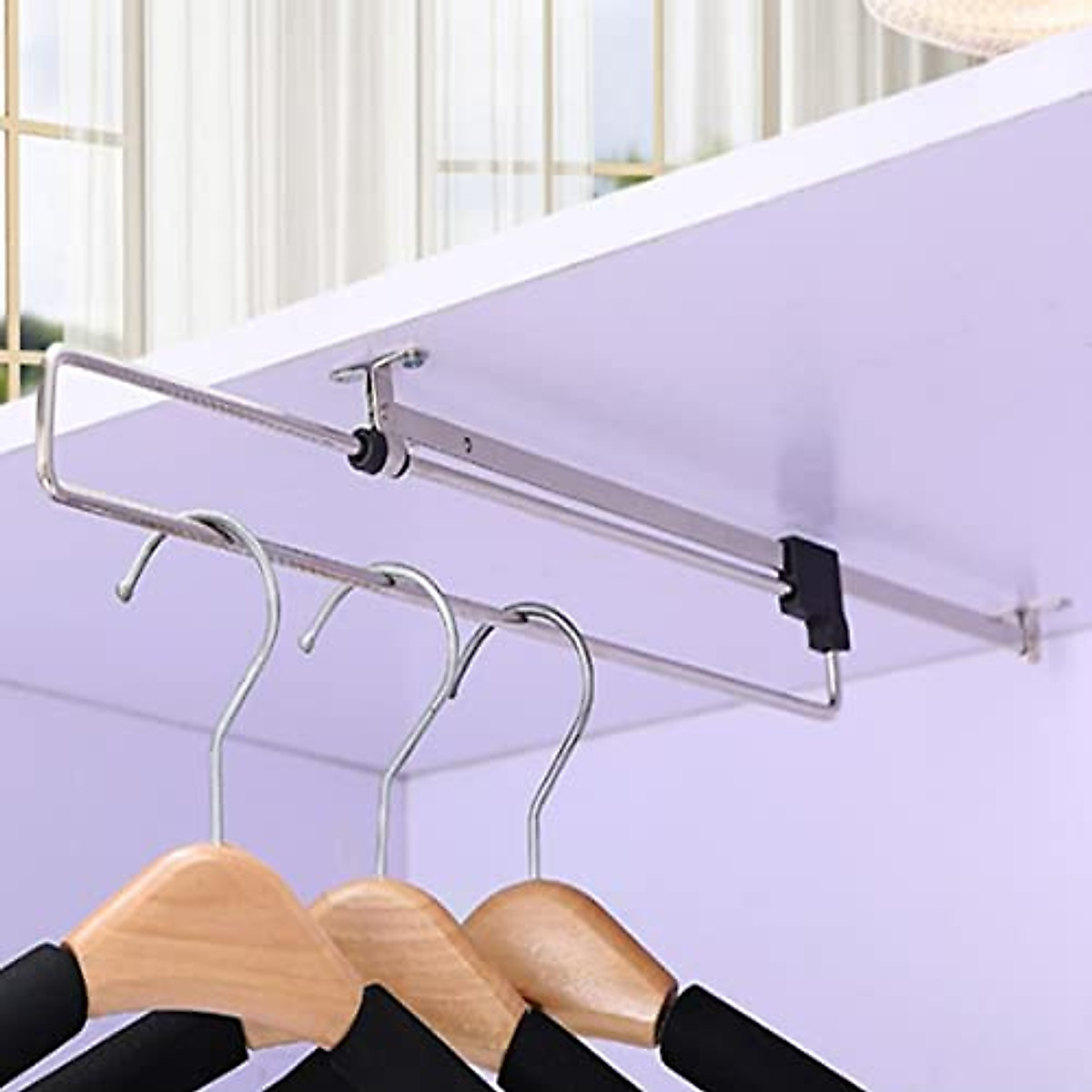 Pufguy 11.9" Iron Pull Out Closet Rod Retractable Pants Rack Sliding Wardrobe Valet Rod for Handing Clothes Towel Scarf-1pcs