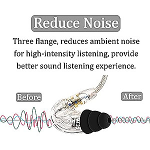 4 Pairs Triple Flange Compatible with Shure SE215 Pro Ear Tips, Noise Reduce Silicone with 2mm Connector Hole Eartips Earbuds Compatible with Etymotic Research/Klipsch/Westone - Black