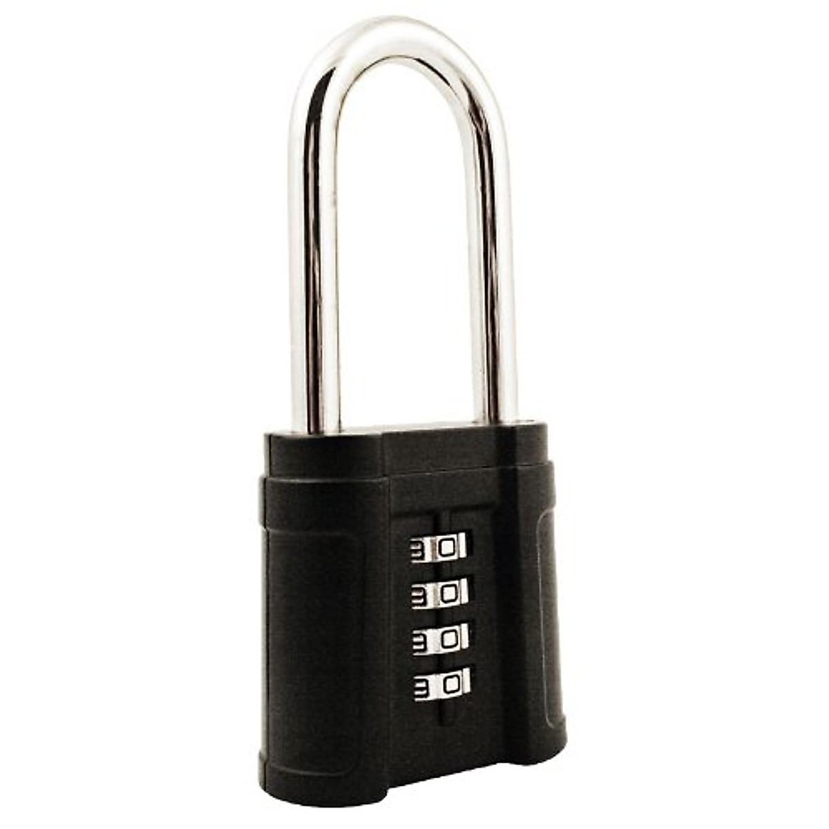 FJM Security SX-874 4-Dial Long Shackle Combination Padlock With Black Finish