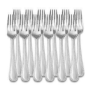 Amazon Basics Stainless Steel Dinner Forks with Pearled Edge, Pack of 12
