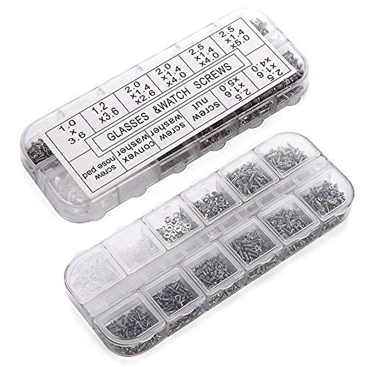 Eyeglasses Repair Kit, 1100Pcs Tiny Screws and 5 Pairs Nose Pads Stainless Steel Set with Micro Screwdriver Tweezer for Glasses, Sunglasses, Watch Repair