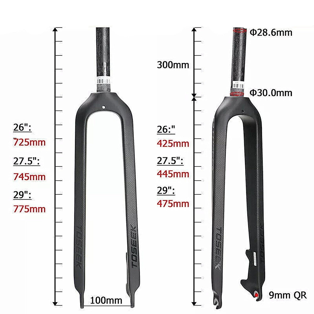 BestParts Toseek MTB Front Fork 1-1/8" Full Carbon Fiber Rigid Disc Brake 3K T800, Threadless Straight Tube Superlight Mountain Bike Forks 28.6mm, 29"