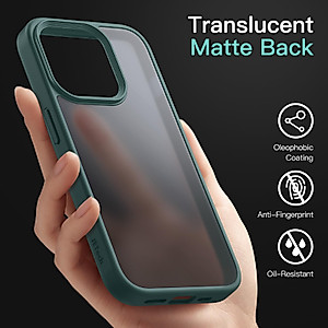 JETech Matte Case for iPhone 14 Pro 6.1-Inch, Shockproof Military Grade Drop Protection, Frosted Translucent Back Phone Cover, Anti-Fingerprint (Dark Green)