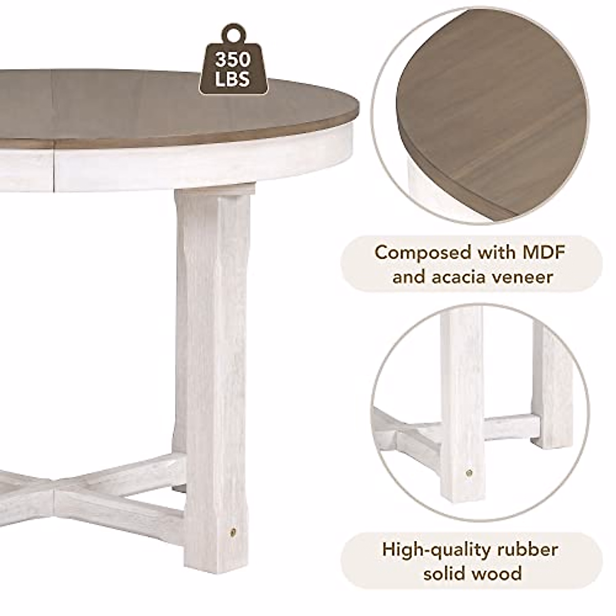 WOZNLA 5-Piece Dining Table Set - Round to Oval Extendable Butterfly Leaf Wood Table with 4 Upholstered Dining Chairs with Armrests - Ideal for Kitchen and Family Gatherings