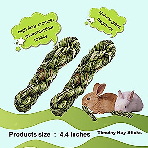Abizoo Bunny Chew Toys,Natural Grass Traditional Weaving Hay Stick Chew for Rabbit Guniea Pigs Chinchillas Small Animals,No Hot Glu Grass Carrots Good for Bunny Guinea Pig Hamsters Dental Health.