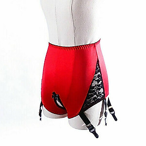 leesuo Women's Sexy Crothless Nylon Lace Garter Belt with 6 Straps Metal Clip for Stockings