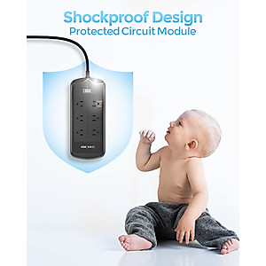 USB Outdoor Power Strip Weatherproof, Waterproof Surge Protector with 3 USB Ports and 6 Outlets, 6 FT Extension Cord, Shockproof Overload Protection, Mountable for Home Office Patio Porch