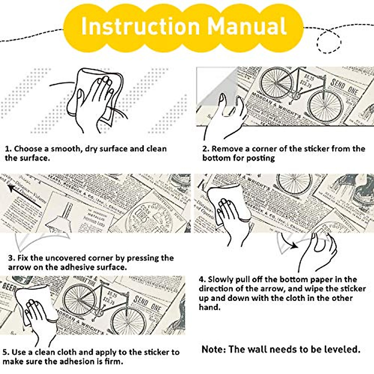 Lependor 17.71" X 118" Vintage Newspaper Self Adhesive Paper Peel & Stick Wallpaper for Bedroom Livingroom Decor - 17.71" X 9.8 ft