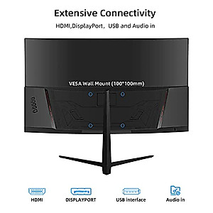 Prechen 24" Curved Frameless Gaming Monitor, 1800R, VA, FHD 1920x1080, 165Hz (144Hz Supported), AMD FreeSync Premium, 3000:1 Contrast Ratio, 2ms, VESA Mountable, HDMI, USB, DisplayPort, Black