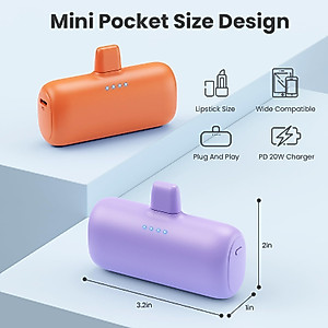 [2-Pack] Mini Portable Charger for iPhone,5200mAh Ultra Compact PD Fast Charging Power Bank,Plug-in Battery Pack Travel Cordless Phone Charger,Compatible with iPhone 14/14Pro/13/12/11/X/8/7/6plus etc
