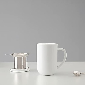 VIVA Minima Balance Pure White Porcelain Infuser Tea cup 17 oz / 500 ml Mug with Stainless Steel Infusion Mesh and Lid - Perfect for Loose Leaf Tea Brewing
