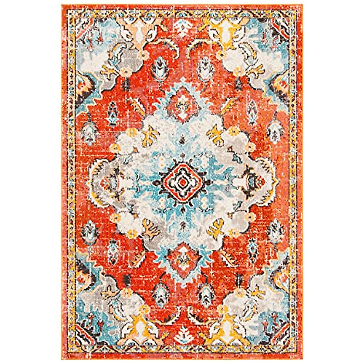 Safavieh Madison Collection 3' x 5' OrangeLight Blue MAD484P Boho Chic Medallion Distressed Non-Shedding Living Room Bedroom Entryway Accent Rug