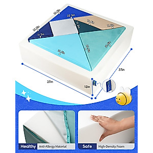 Heypappy Tangram Puzzles Kids Play Couch, 1600+DIY Toddler Modular Couch, 37"x37"x12" Foam Ball Pit, 8PCS Kids Sofa for Playroom Montessori Fort Building