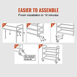 VEVOR Kitchen Utility Cart, 37.5"x19.7"x37.7" 3 Tiers Wire Rolling Cart, 450LBS Capacity Steel Service Cart with Brake Wheels, Storage Trolley with 80mm Basket PP Liner 6 Hooks, Indoor & Outdoor Use