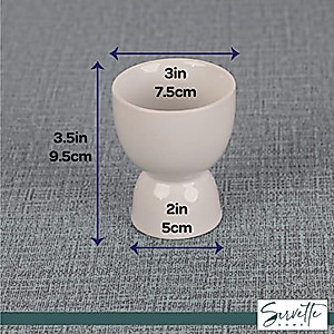 Soft and Hard-Boiled Egg Holders - White Ceramic Double Cups - 3 Pack