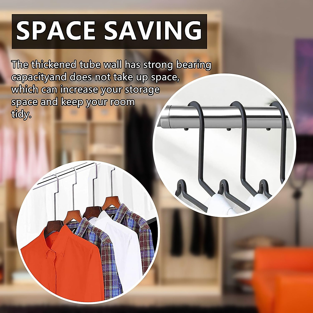 RHBLME 4 Pack Adjustable Closet Rod for Hanging Clothes, 12.2 to 20.1 Inch Stainless Steel Clothing Hanger Telescopic Rod, Heavy Duty Closet Hanging Rod Silver Closet Poles for Wardrobes