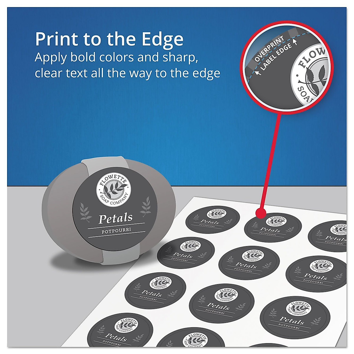 Avery 2" Glossy White Round Labels, Sure Feed, Full Bleed --Print to the Edge, 120 Thank You Labels (22807)