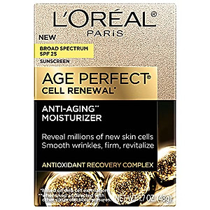 L'Oreal Paris Age Perfect Cell Renewal Anti-Aging Day Moisturizer with SPF 25, Vitamin E & Antioxidants to Smooth Wrinkles & Firm Skin, 1.7 oz