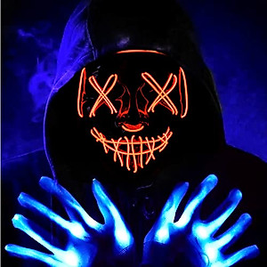 Entrope Halloween Mask, LED Glow Scary Halloween Face Mask for Festival Cosplay Halloween Costume Masquerade Parties, Carnival, Gifts (Red)