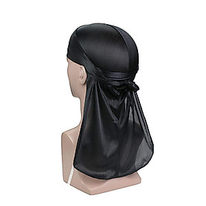 Silky Satin Durags for Men Designer Long Tail Beanies Doo Rags Caps Du-Rags for Women Silk Satin Tie Do Rags Cap for Waves 2 Pack