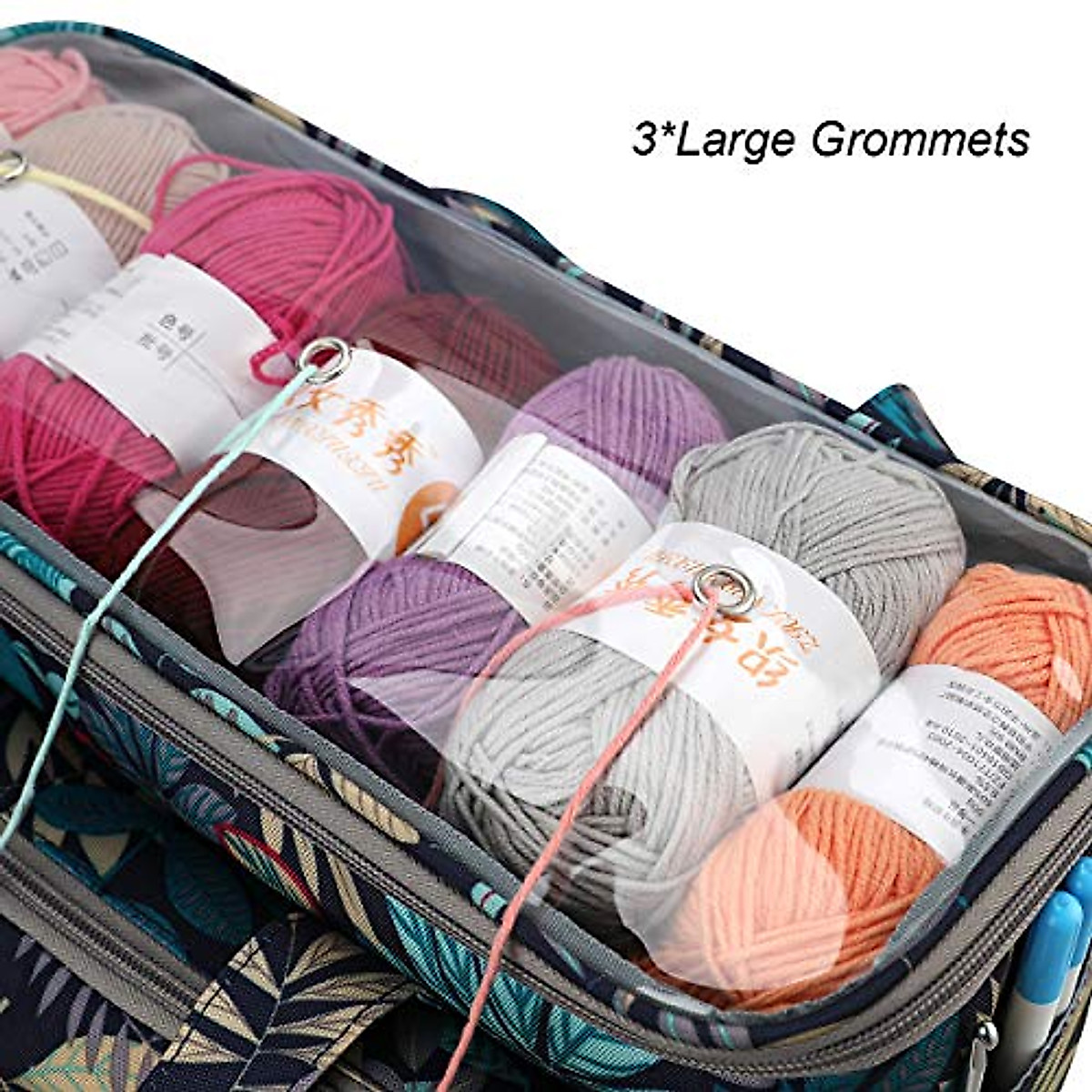 Yarn Storage Tote with Mini Yarn Drum, Knitting Bag Organizer Crochet Tote Bag for Yarn Storage,Dust-Proof Transparent Top,3 Large Grommets for Tangle Free,Sewing and Knitting Supplies