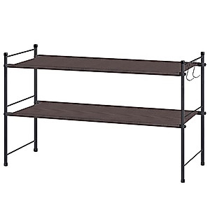 smusei 2 Tier Shoe Rack for Closet Freestanding Sturdy Fabric Shoe Rack Entryway Storage Organizer Shelf with 2 Metal Hooks, Door, Dorm Room, Bronze