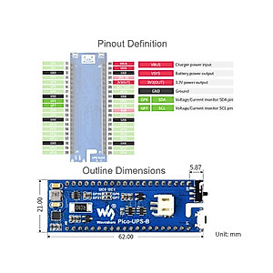 UPS Module B for Raspberry Pi Pico Board Uninterruptible Power Supply UPS HAT Power Management Expansion Board 5V,Monitoring Battery Operating Status via I2C Bus