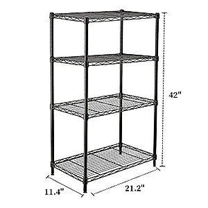 Txxplv 4 Tier Storage Shelf Wire Shelving Unit Rack, Adjustable Metal Shelves for Kitchen Laundry Garage with Leveling Feet (Black)