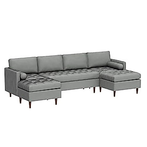 wirrytor Modular Sectional Sofa, Velvet U Shaped Couch, Modular Sectional with Reversible Ottomans for Living Room, Grey