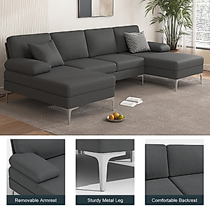 VERYKE Modern U Shape Sectional Sofa Couch, 110'' Linen Fabric Sectional Couch Sofa, Upholstered Sofa Bed with Metal Legs for Living Room, Home Office