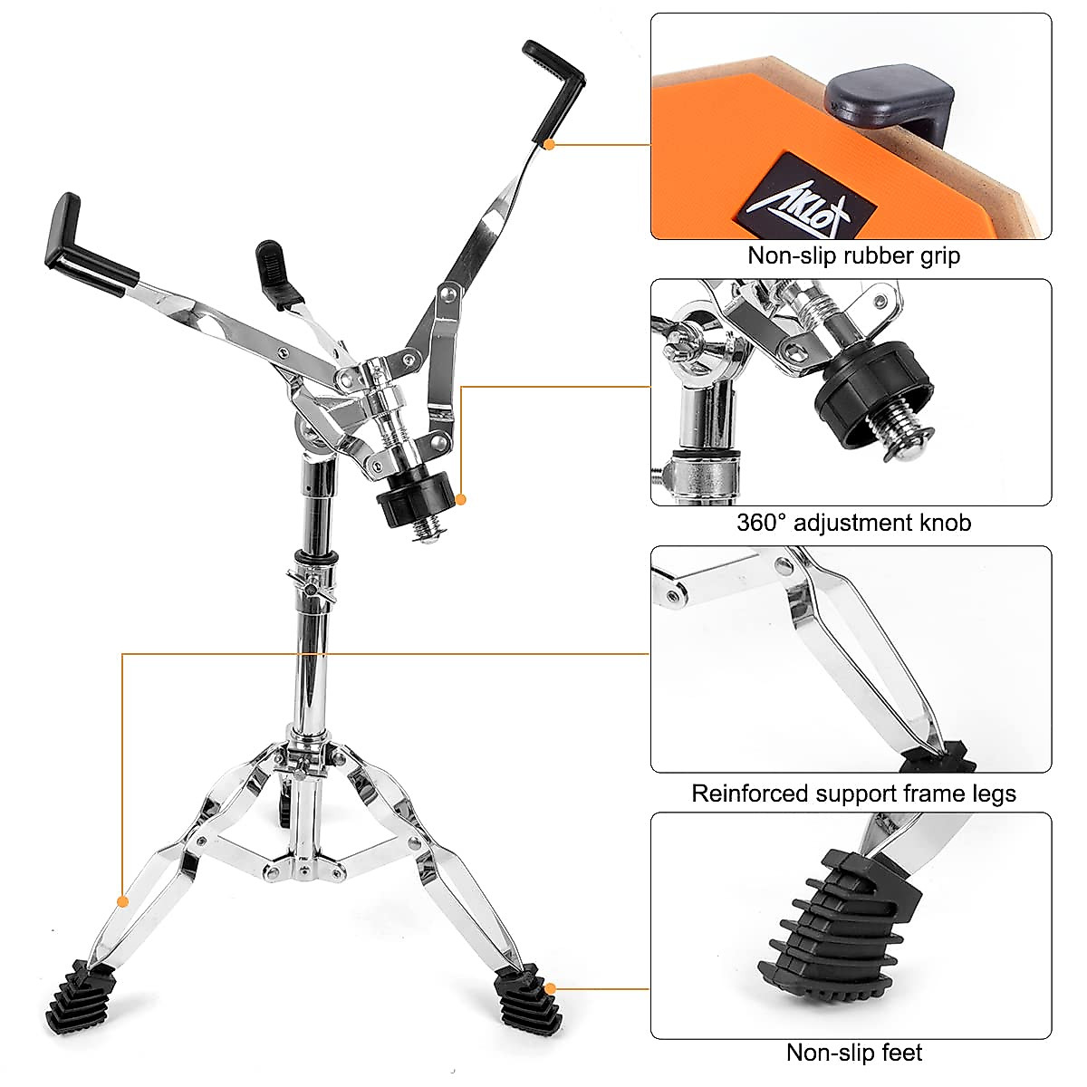 AKLOT Practice Pad Set 12" Silica gel Pads Drum for Adult Kids with Snare Drum Stand,Double Sided,Drumsticks,Bag