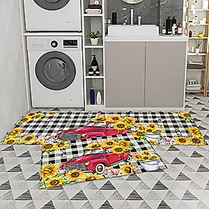 Teamery Kitchen Mats for Floor, Red Truck with Farm Sunflower Black Buffalo Plaid Kitchen Rugs, Kitchen Organization Anti-Fatigue Kitchen Mat, Kitchen Decor Runner Rug Room Decor Standing Desk Mats