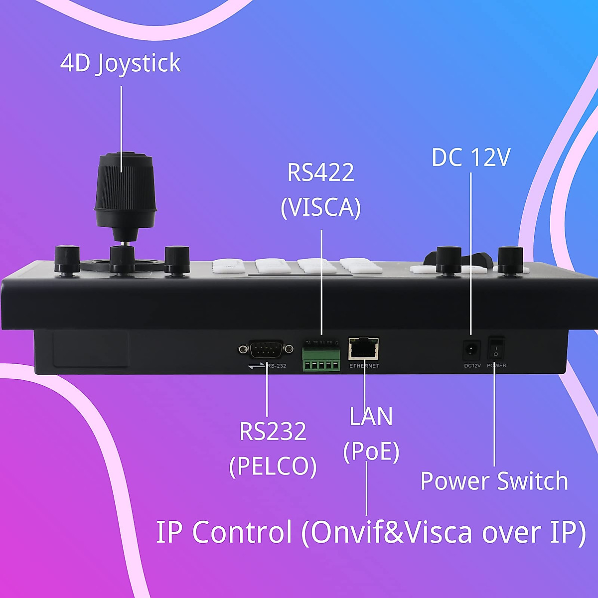 Zowietek PTZ Camera 4D Joystick Controller PoE| PTZ Universal Keyboard | Visca PELCO-D/P | RS232 RS422 RS485 | Controller for NDI PTZ Camera Live Streaming in Church, Meeting, Video Conference