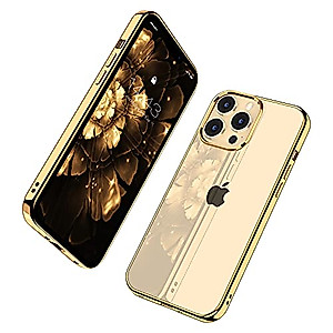 MILPROX Compatible for iPhone 13 Pro Clear Case (2021), Crystal Transparent Cover Shockproof Protective Bumper Shell with Electroplated Mirror Edge for iPhone 13 Pro 6.1"【3 Cameras】 2021-Gold