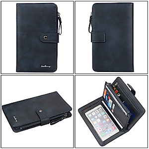 Wristlet Wallets for Men & Women, Leather Clutch Wallet with Card Slots Business Long phone Purse Multi Card Organizer (C224 Navy Blue)