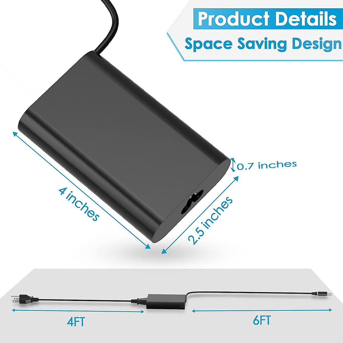 Slim 65W AC Adapter Charger Compatible with Dell Latitude 7480 7490 7290 7404 7204 6520 5590 5580 5530 5490 5290 E6430 E6440 E6500 E6510 E6520 E6530 E6540 E7240 E7250 E7440 E7450 Power Supply Cord