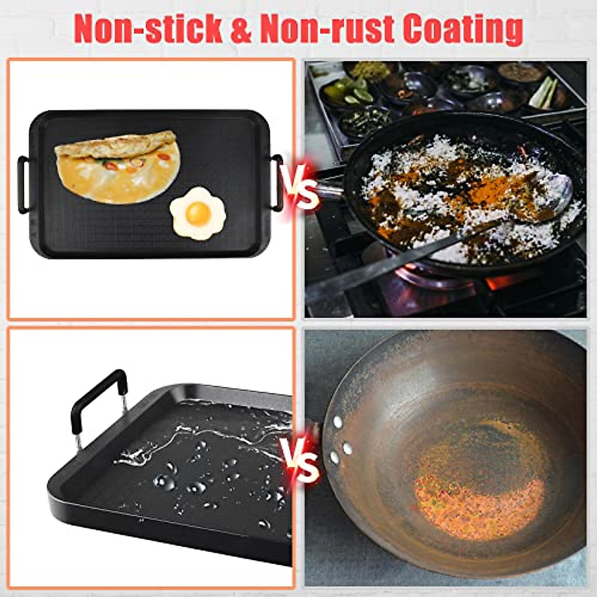 Vayepro Stove Top Flat Griddle,2 Burner Griddle Grill Pan for Glass Stove Top Grill,Aluminum Pancake Griddle,Non-Stick Top Griddle for Gas Grill, Double Burner Griddle For Camping/Indoor