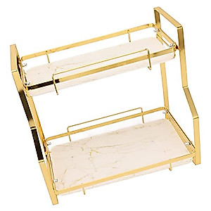 Aoutecen Spice Rack Organizer, White and Gold Stable Wall Mounted Strong Load Bearing Capacity Corner Bathroom Shelf Easy to for Kitchen(2 Tier)