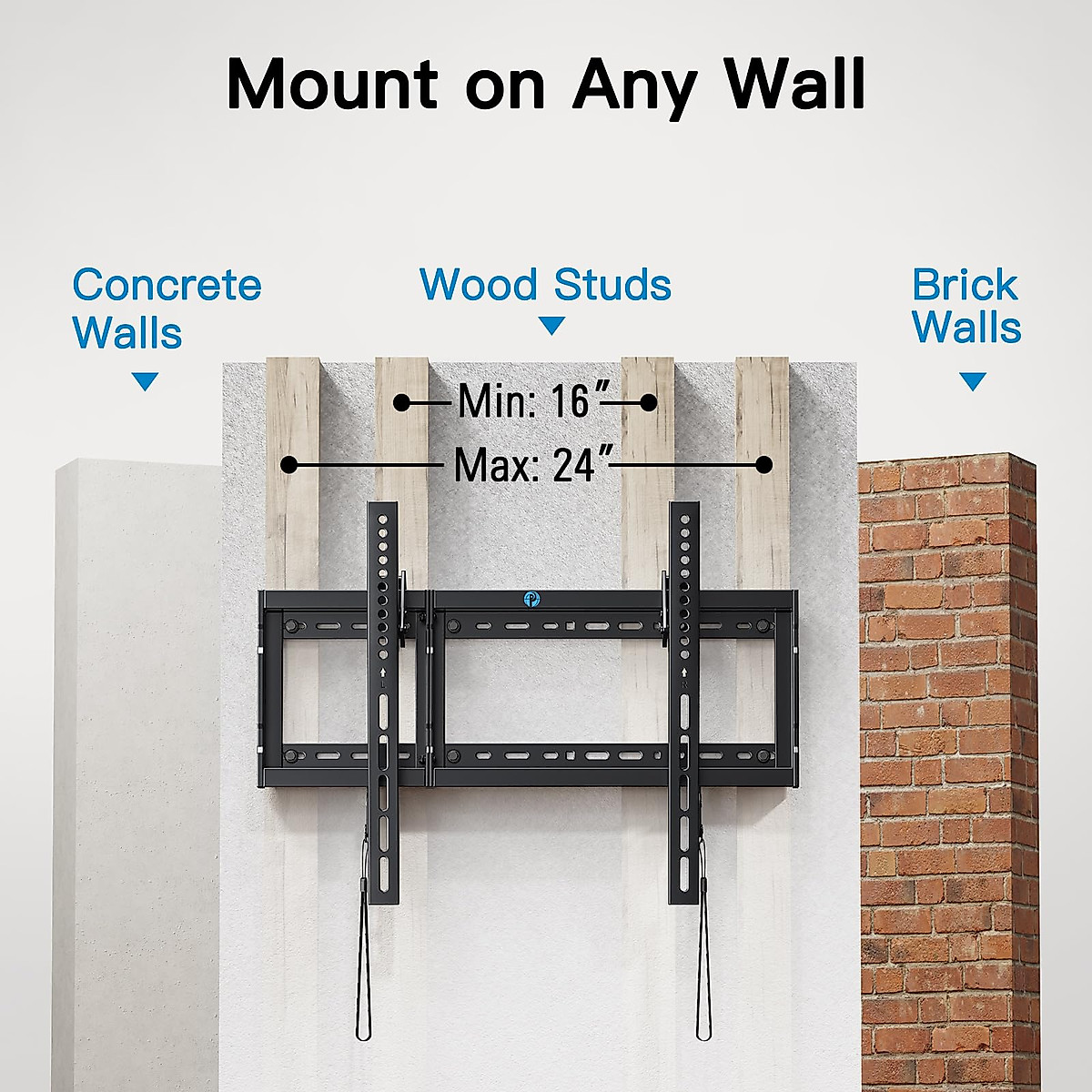 Tilt TV Wall Mount Bracket Low Profile for Most 37-75 Inch LED LCD OLED Plasma Flat Curved Screen TVs, Large Tilting Mount Fits 16-24 Inch Wood Studs Max VESA 600x400mm Holds up to 132lbs by Pipishell