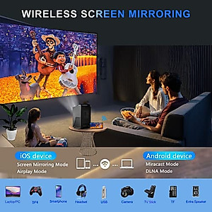 Native 1080P 5G WiFi Bluetooth Projector, 18000Lux Full HD Outdoor Movie Projector Support 4K Android/iOS Sync Screen&Digital Correction, Home Theater Video Projector Compatible w/TV Stick PC USB PPT