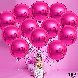 KatchOn, Big Hot Pink Balloons - 22 Inch, Pack 12 | Hot Pink Mylar Balloons, Hot Pink Party Decorations | Hot Pink Foil Balloons, Disco Party Decorations | 4d Balloons, Neon Pink Birthday Decorations