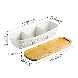 3 Compartment Condiment Tray Hospitality Tray, Chip and Dip Bowl with Wooden Serving Tray, Perfect for Snacks, Appetizers, Charcuterie, Chips, Candy, 10-inch Dip Trays for Parties