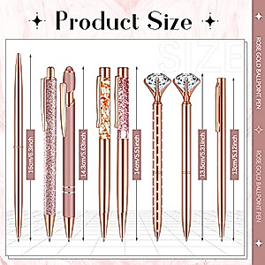 16 Pcs Rose Gold Ballpoint Pen Set Include Diamond Pen Metal Stylus Pen Liquid Sand Pen Flower Pen Glitter Retractable Pen Black Ink Slim Ballpoint Pen for Wedding Party Office School Home Supplies