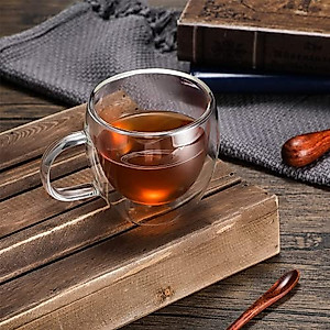 Mfacoy Double Wall Insulated Glasses Espresso Cups Set of 4, 5 oz Clear Coffee Cups with Handle, Espresso Shot Glasses, Suit for Espresso Machine, Latte, Cappuccino, Glass Coffee Mugs